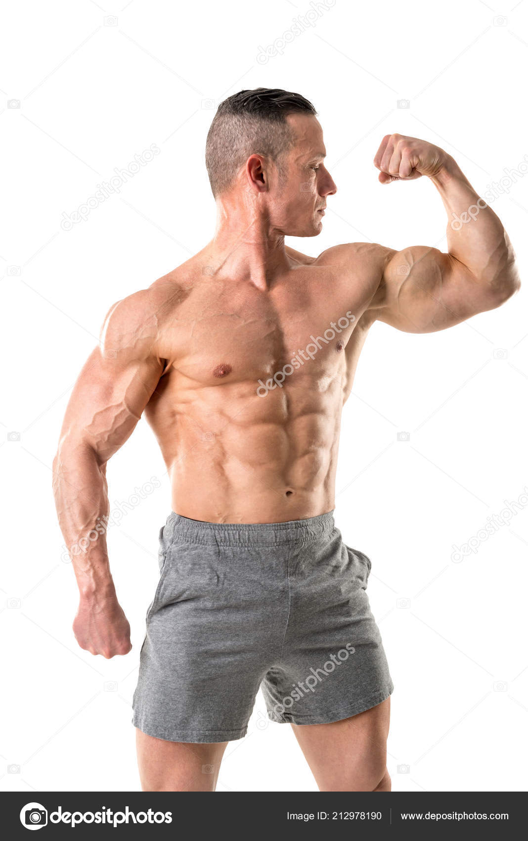 Power Athletic Man Great Physique Strong Bodybuilder Showing His Biceps ...