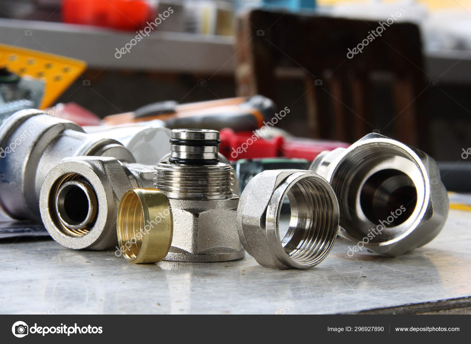 Fitting Device Internal Thread Metal Plastic Pipes Background Fasteners ...