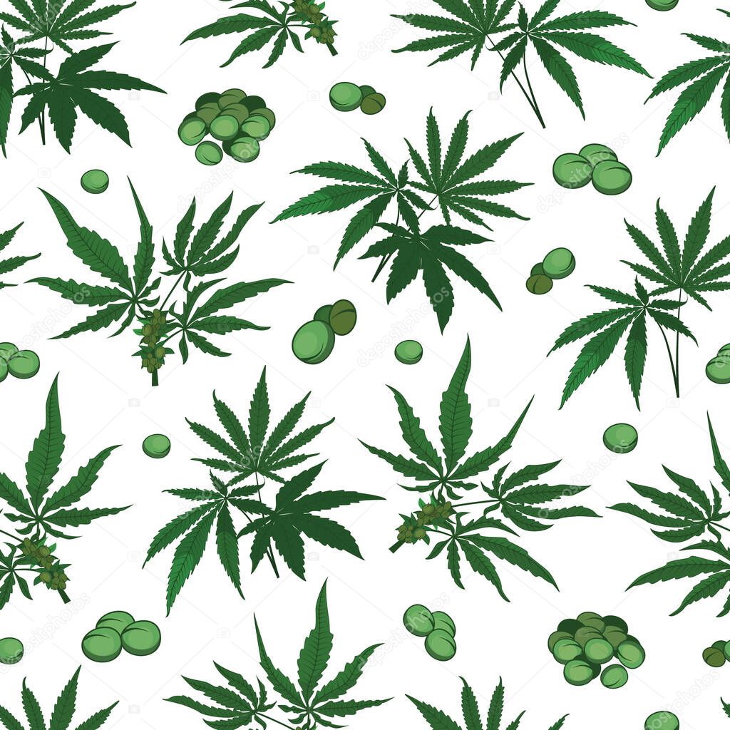 Vector marihuana hojas de c amo con semillas sin costura patr n de fondo en la superficie blanca ...
