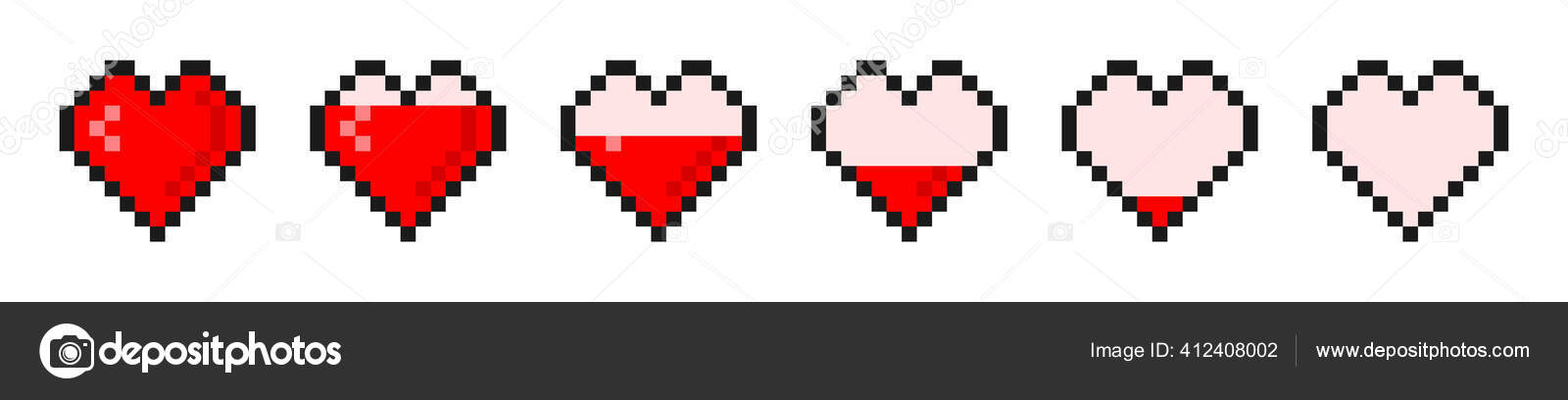 Pixel Heart Game Life Bar Pixel Art Hearts Icons Health Stock Vector ...