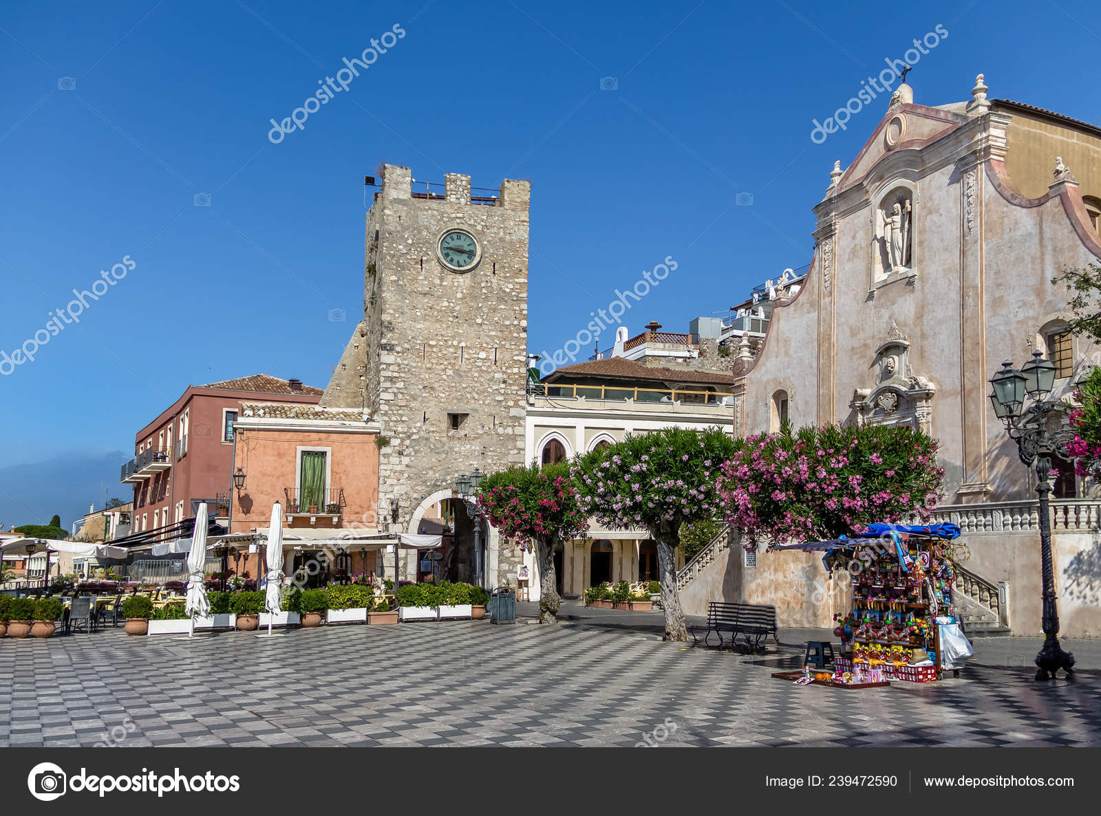 Taormina Main Square Piazza Aprile San Giuseppe Church Clock Tower ...