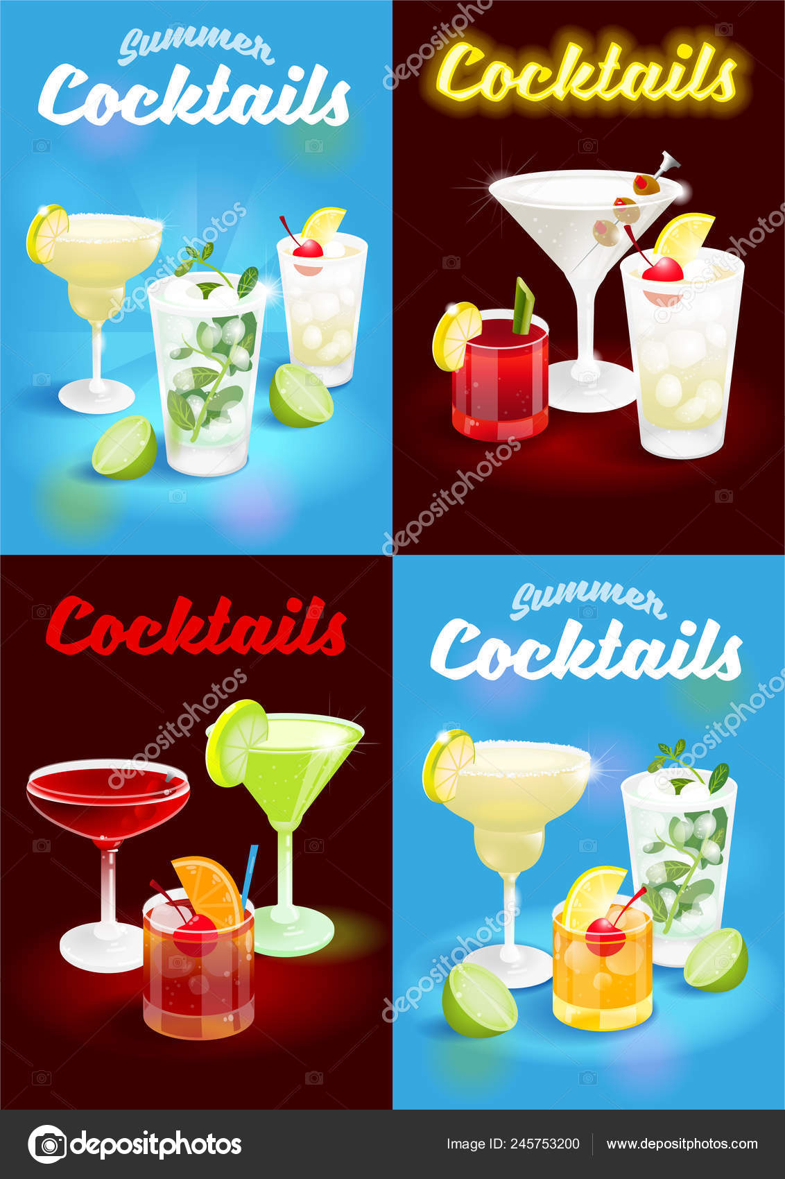 Set summer cocktails poster Stock Vector by ©Dovbush94 #245753200