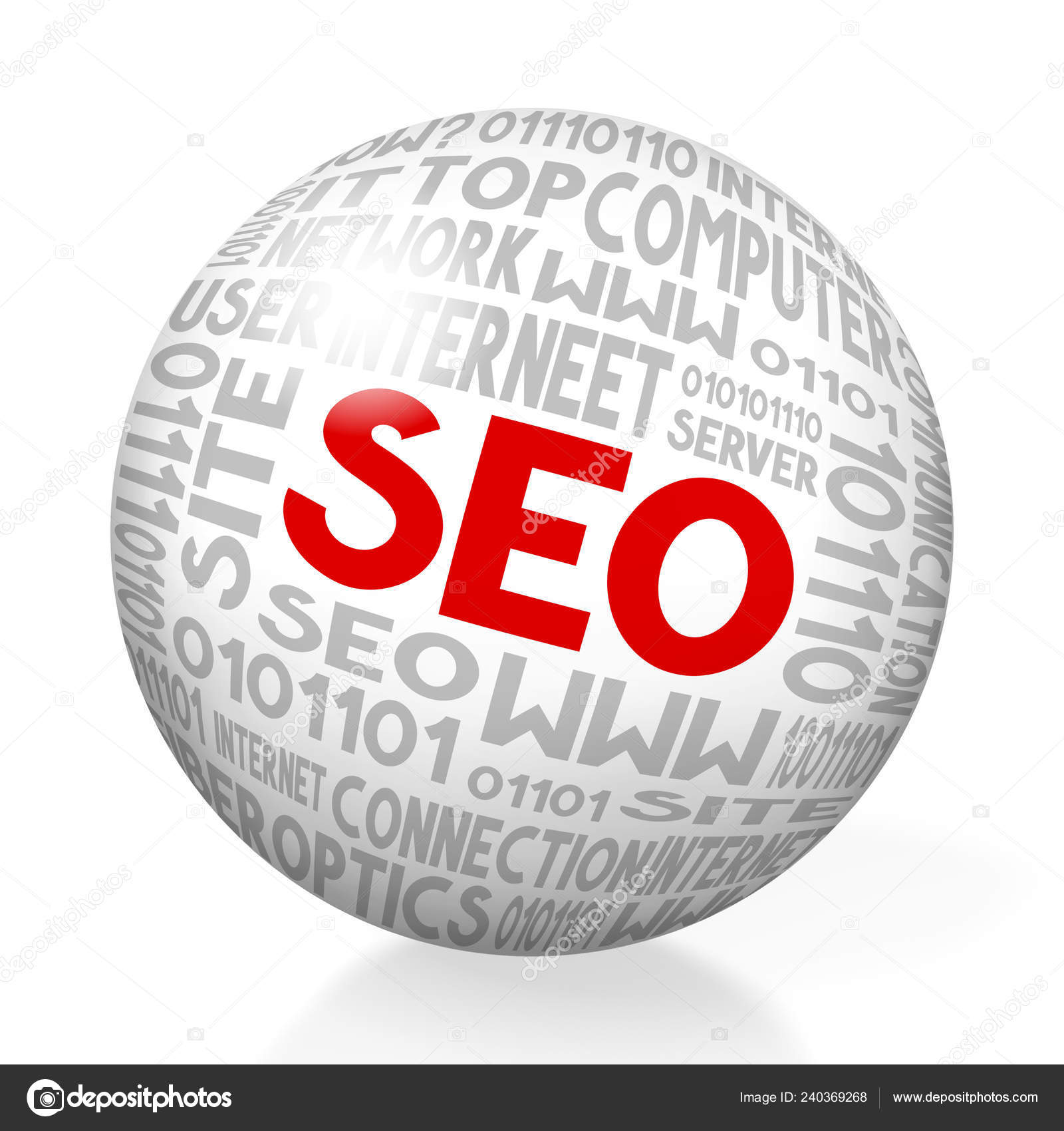 Seo Search Engine Optimization Sphere White Background Stock Photo by ...