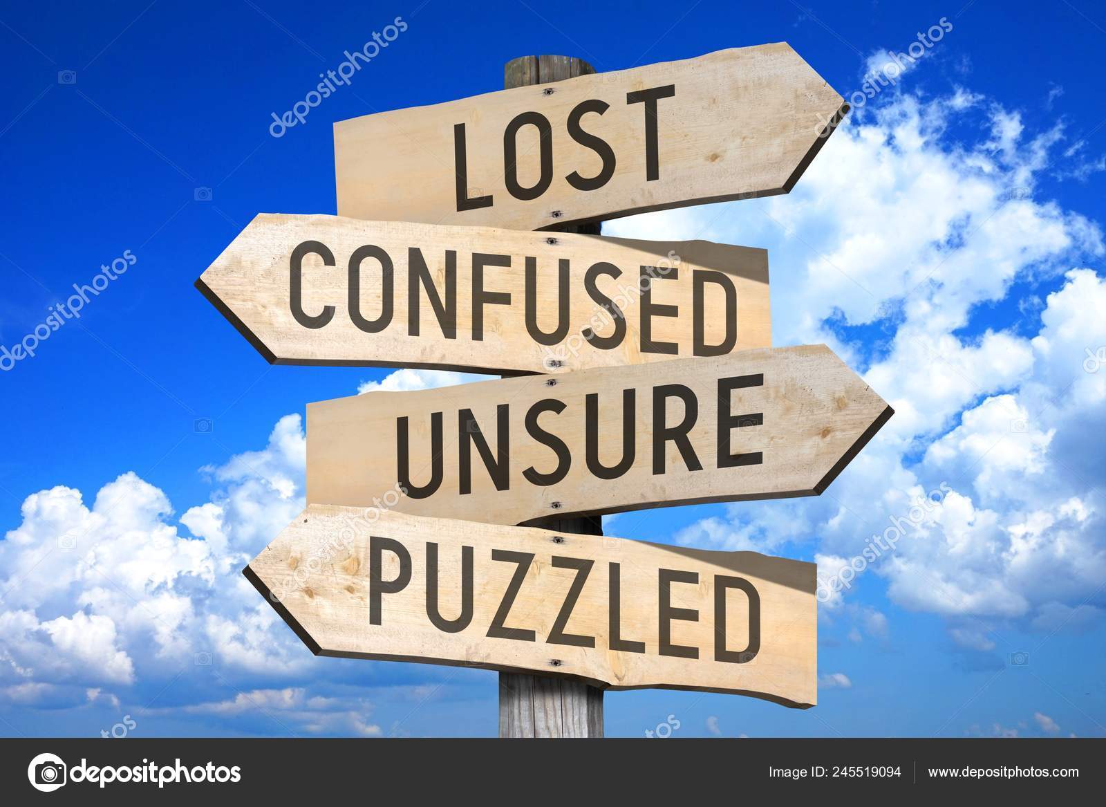 Lost Concept Wooden Signpost — Stock Photo © 3d_generator #245519094 Lost Concept Wooden Signpost — Stock Photo © 3d_generator #245519094
