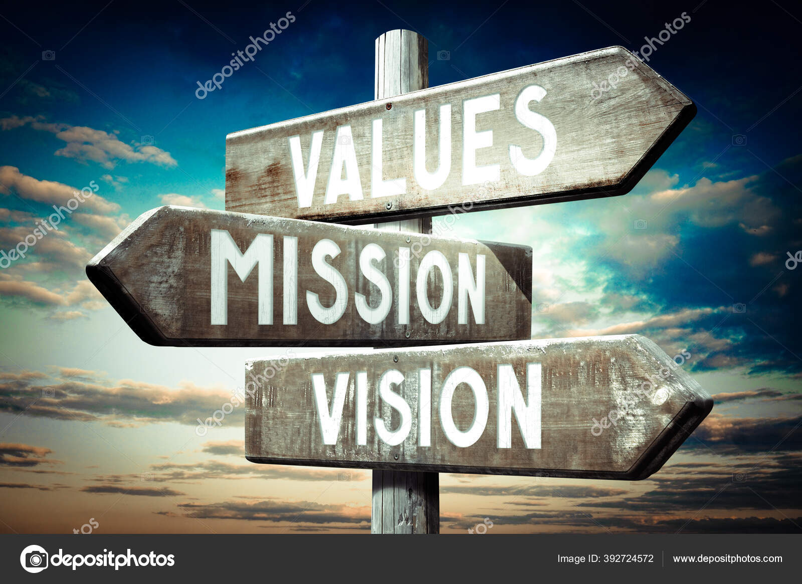 Values Mission Vision Wooden Signpost Roadsign Three Arrows Stock Photo ... Values Mission Vision Wooden Signpost Roadsign Three Arrows Stock Photo ...