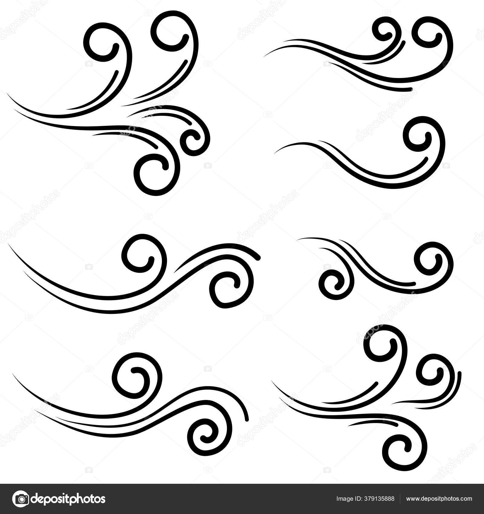 Hand Drawn Wind Gust Isolated White Background Doodle Vector ...