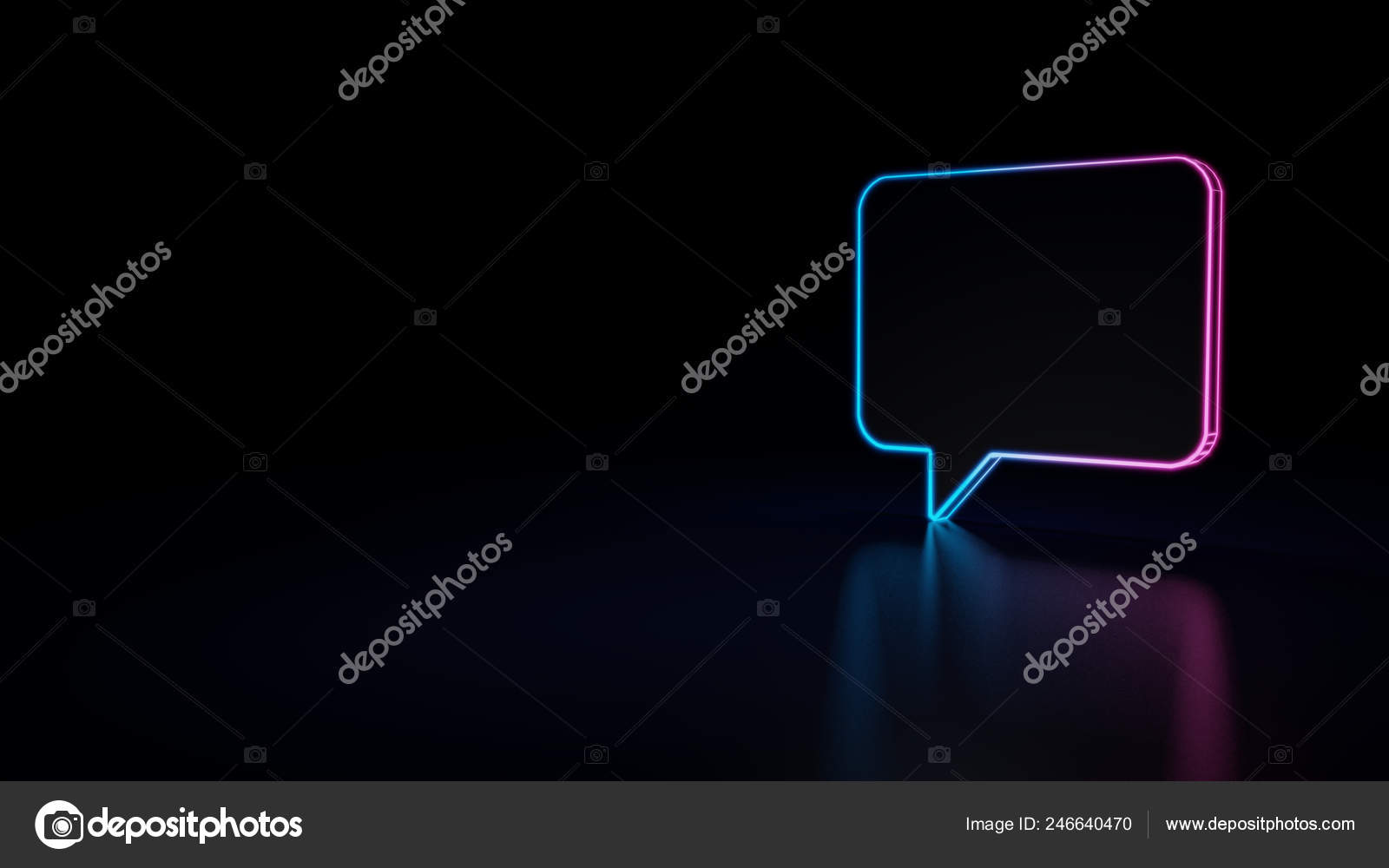 Icon Blue Violet Neon Comment Bubble Isolated Black Background — Stock ...