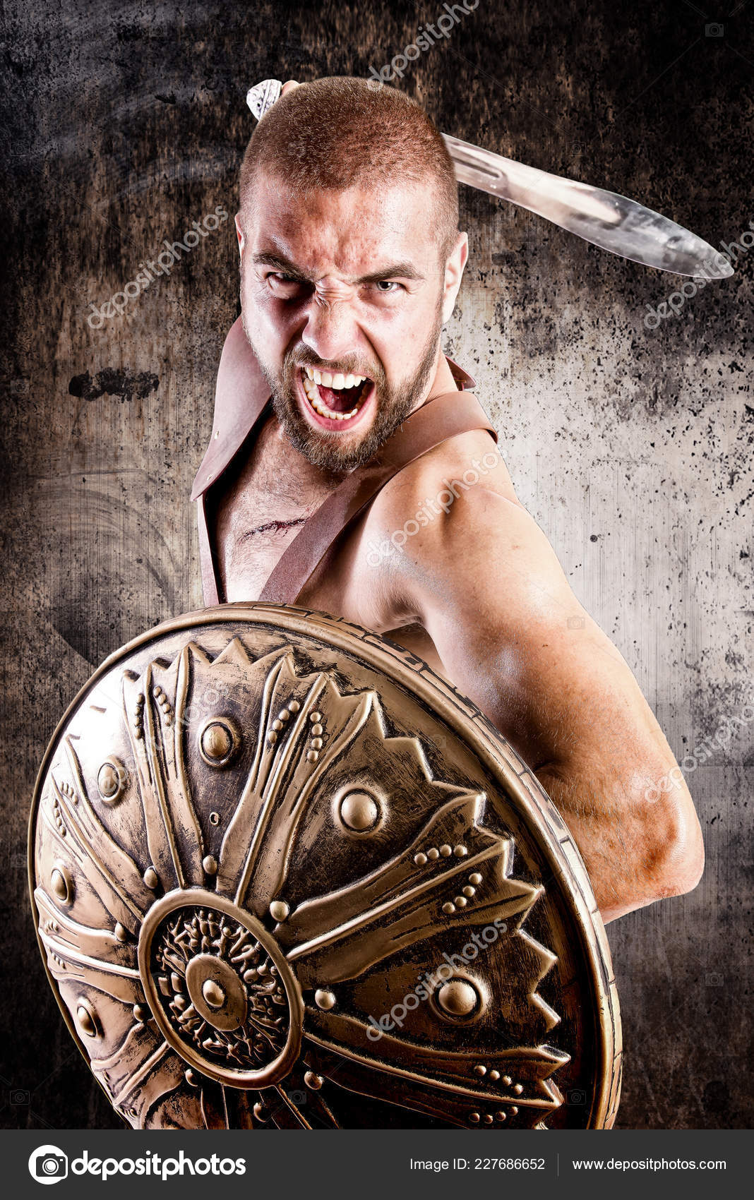 Strong Gladiator Isolated Dark Background — Stock Photo © verkoka ...