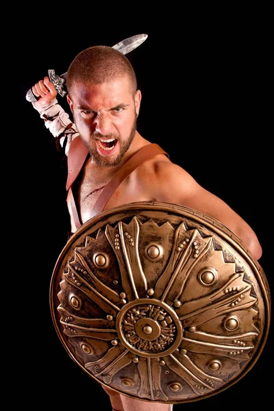 Strong Gladiator Isolated Dark Background — Stock Photo © verkoka ...