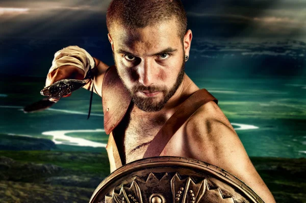 Strong Gladiator Isolated Dark Background — Stock Photo © verkoka ...