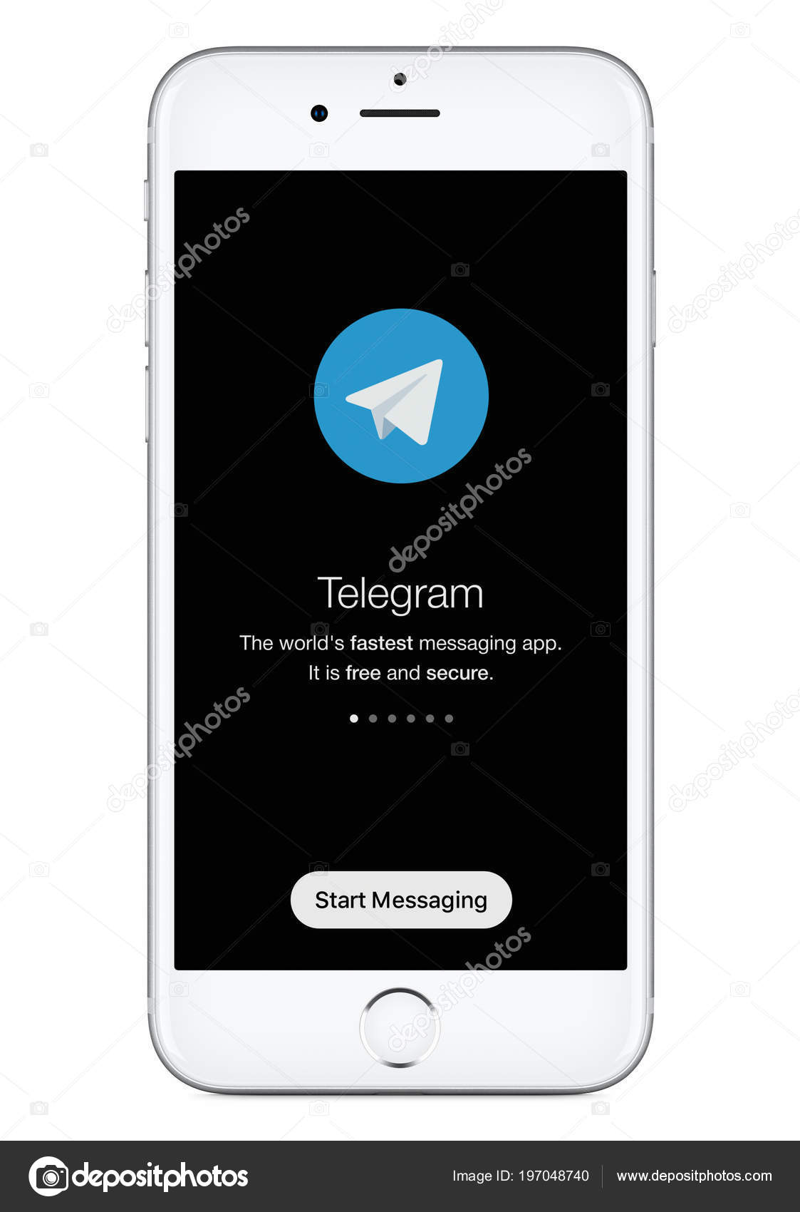 Telegram messenger launch screen with Telegram logo on white Apple ...