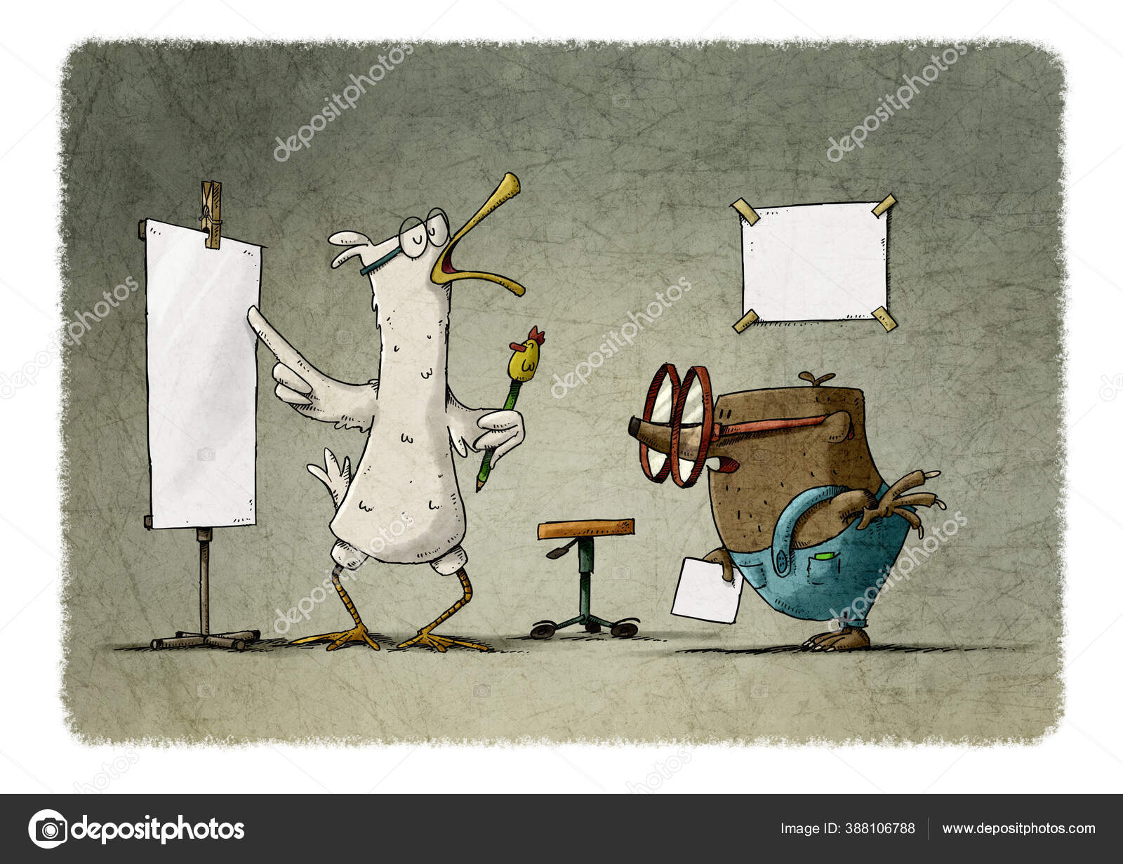 Bird Pointing Its Wing Sign Mole Huge Glasses Trying See Stock ...