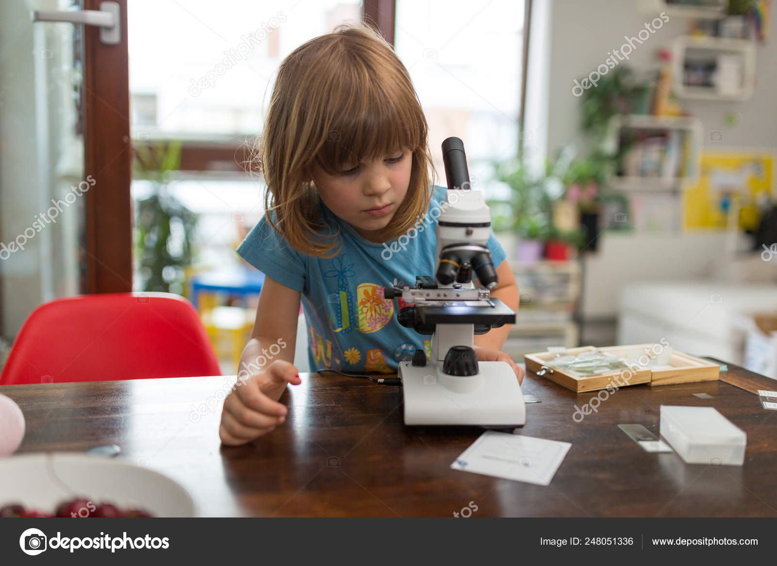 Little Girl Looking Playing Microscope Stock Photo by ©pikselstock ...