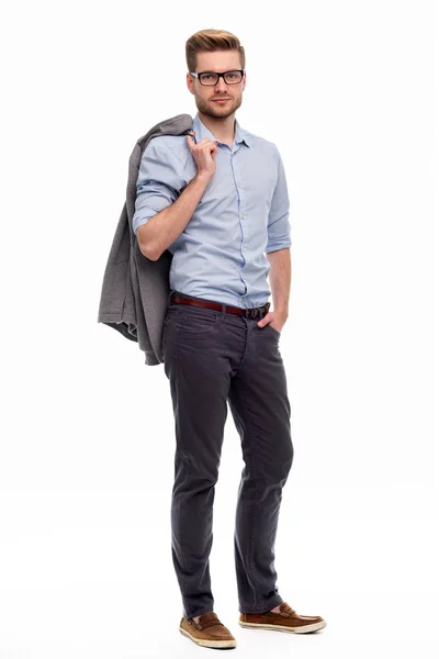 Full Length Portrait Young Man Standing White Background — Stock Photo ...