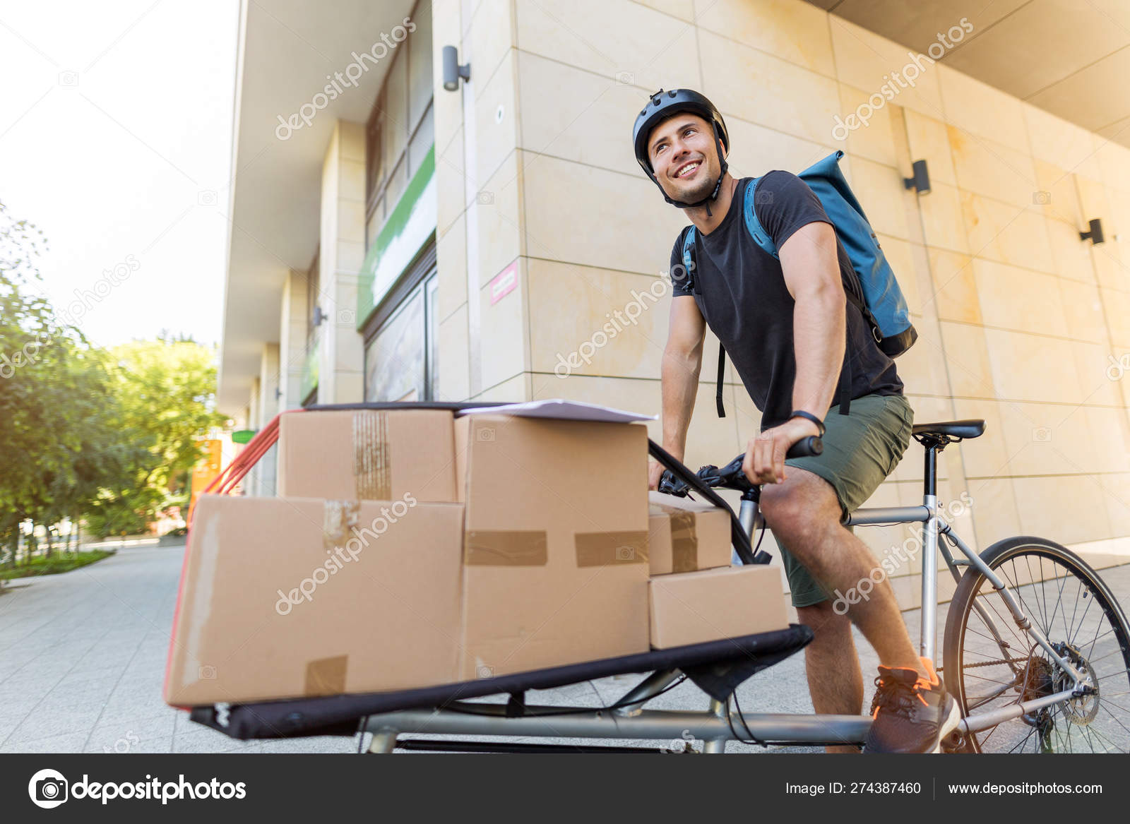 Bicycle Messenger Making Delivery Cargo Bike Stock Photo by ...