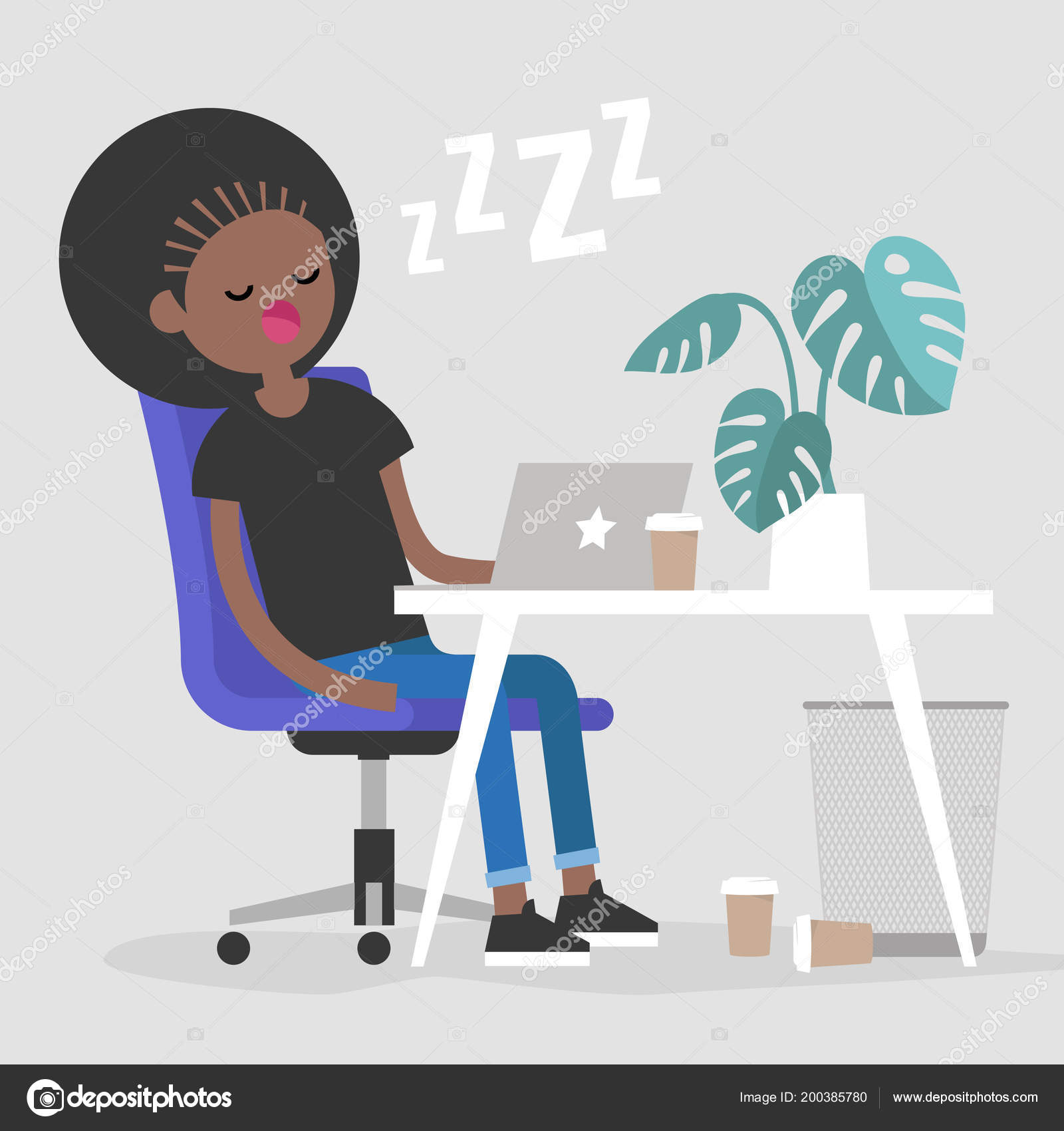 Woman Sleeping At Work Cartoon