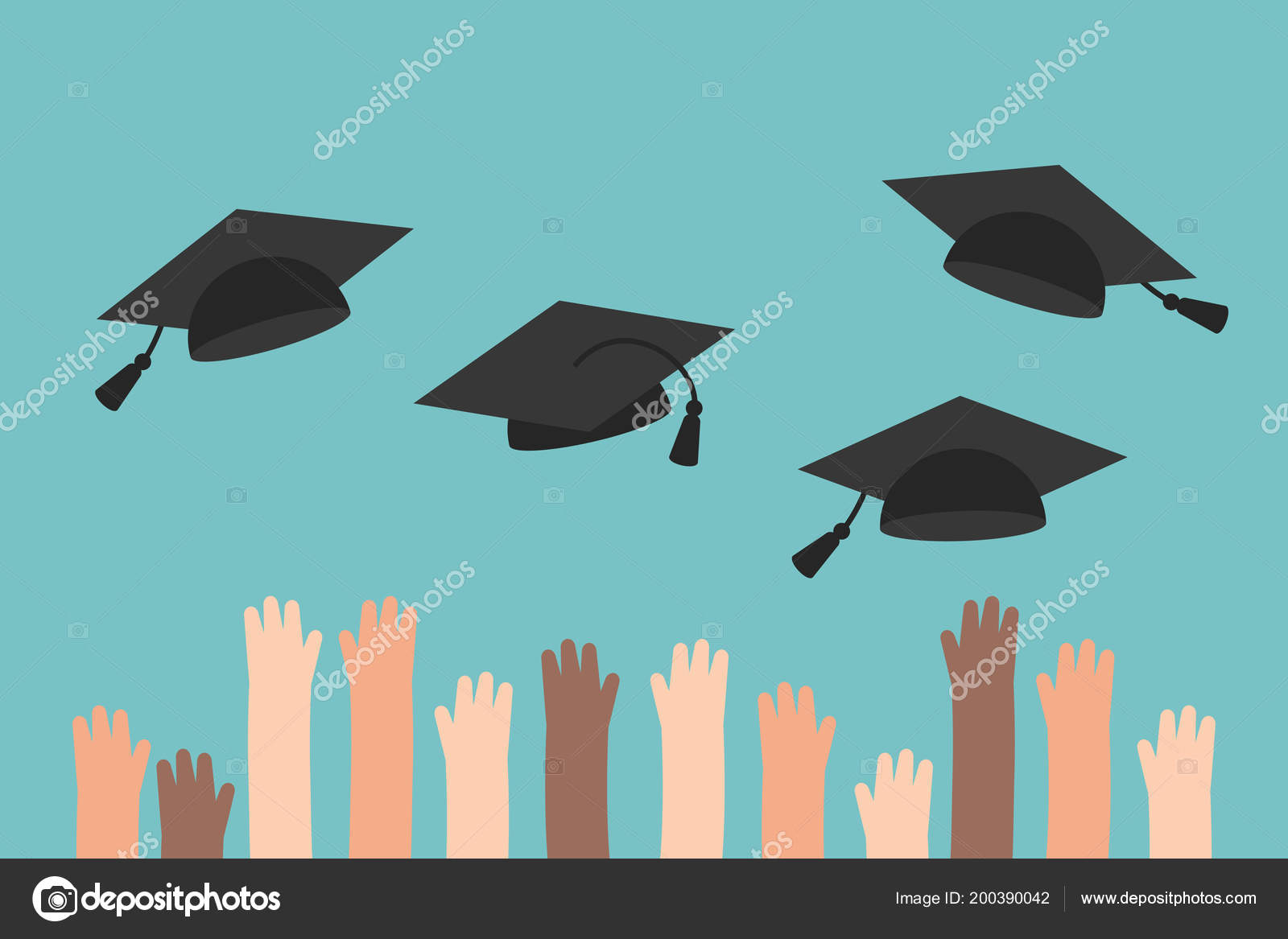 Graduation Raising Hands Throwing Graduate Hats Flat Editable Vector ...