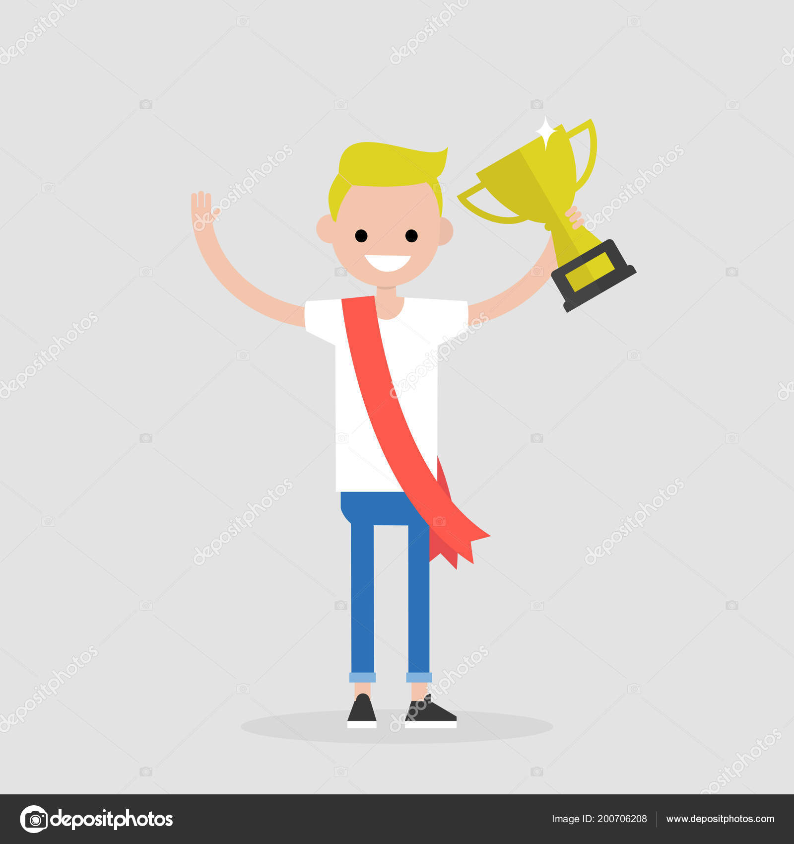 Awards Ceremony Young Successful Character Wearing Red Ribbon Holding ...