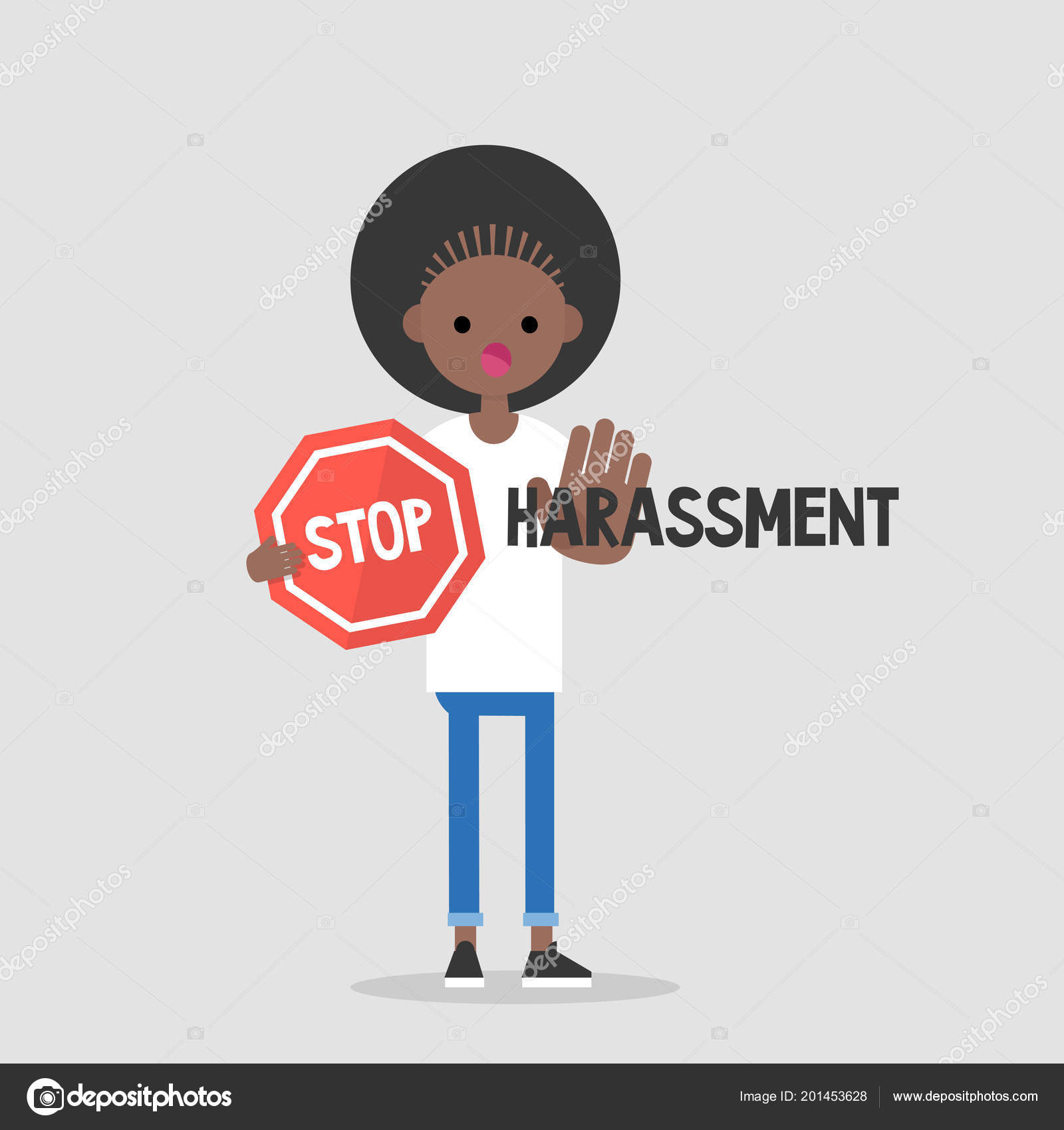 Alto Acoso Ilustración Conceptual Joven Personaje Sosteniendo Una Señal ...