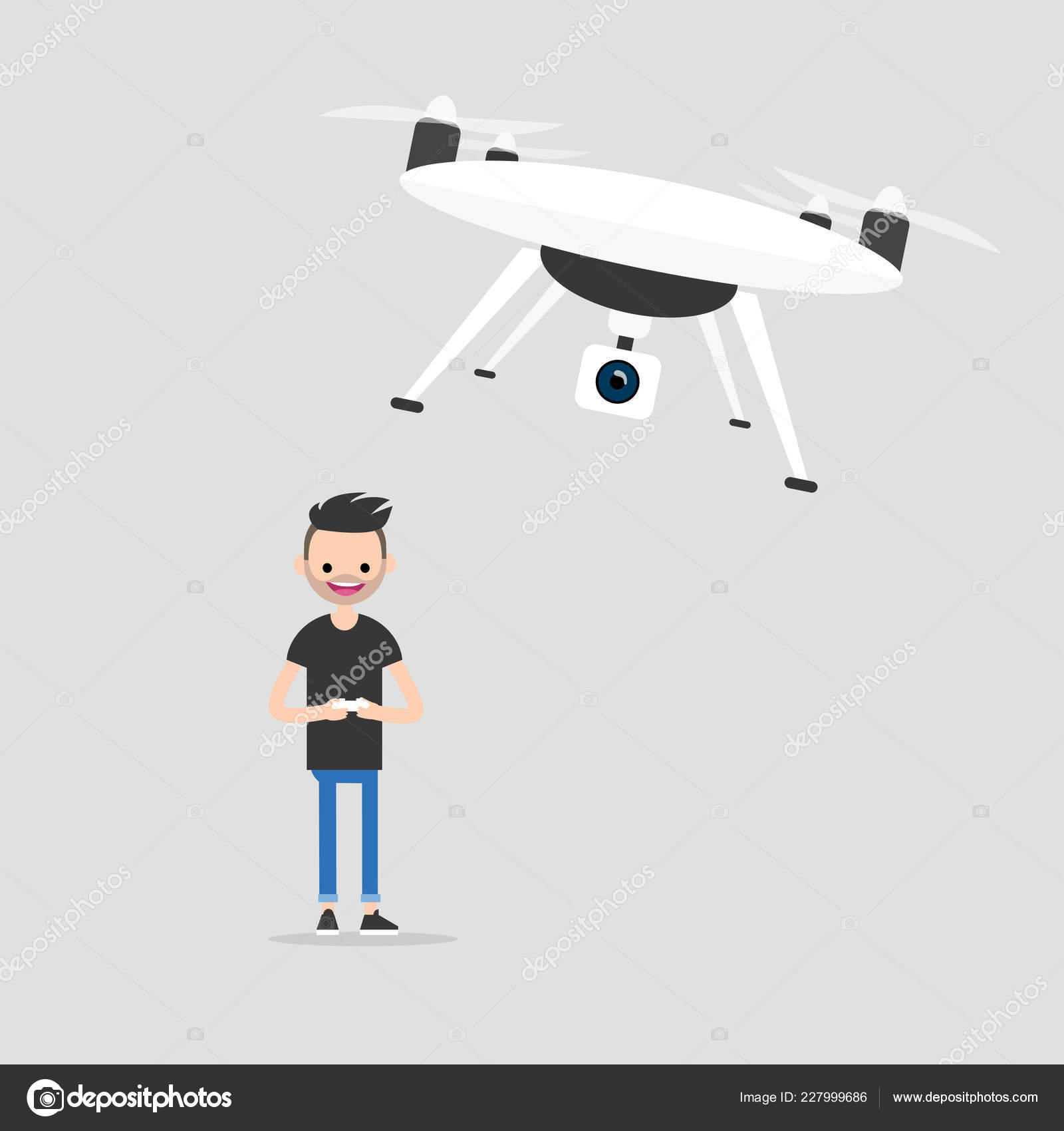 New Technologies Young Character Controlling Drone Remote Controller ...