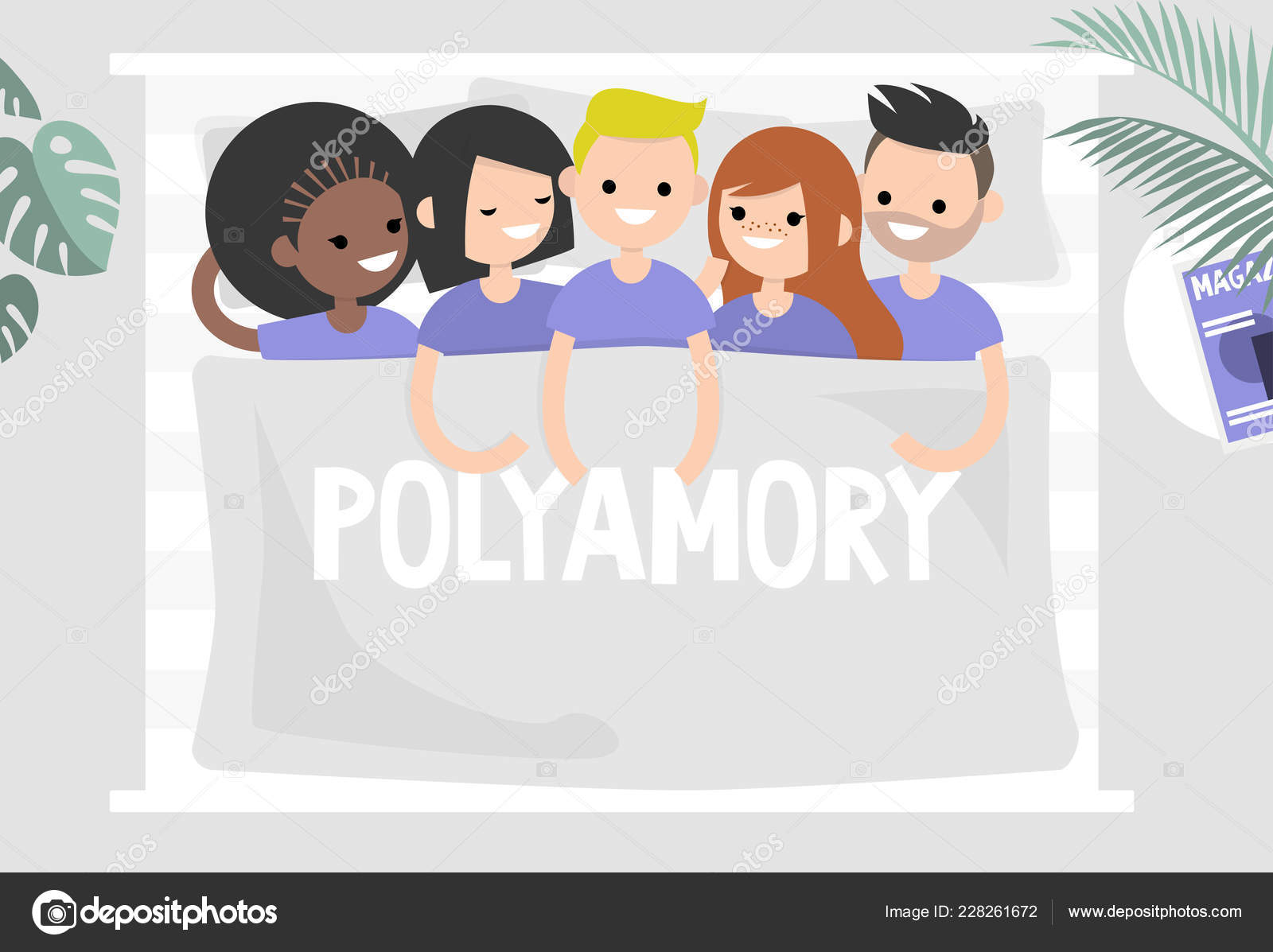 Polyamory conceptual illustration. A group of young people lying Stock ...