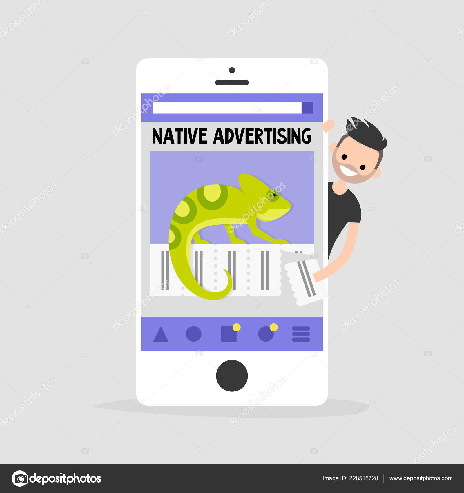 Native Advertising Conceptual Illustration Young Character Peeking Out ...