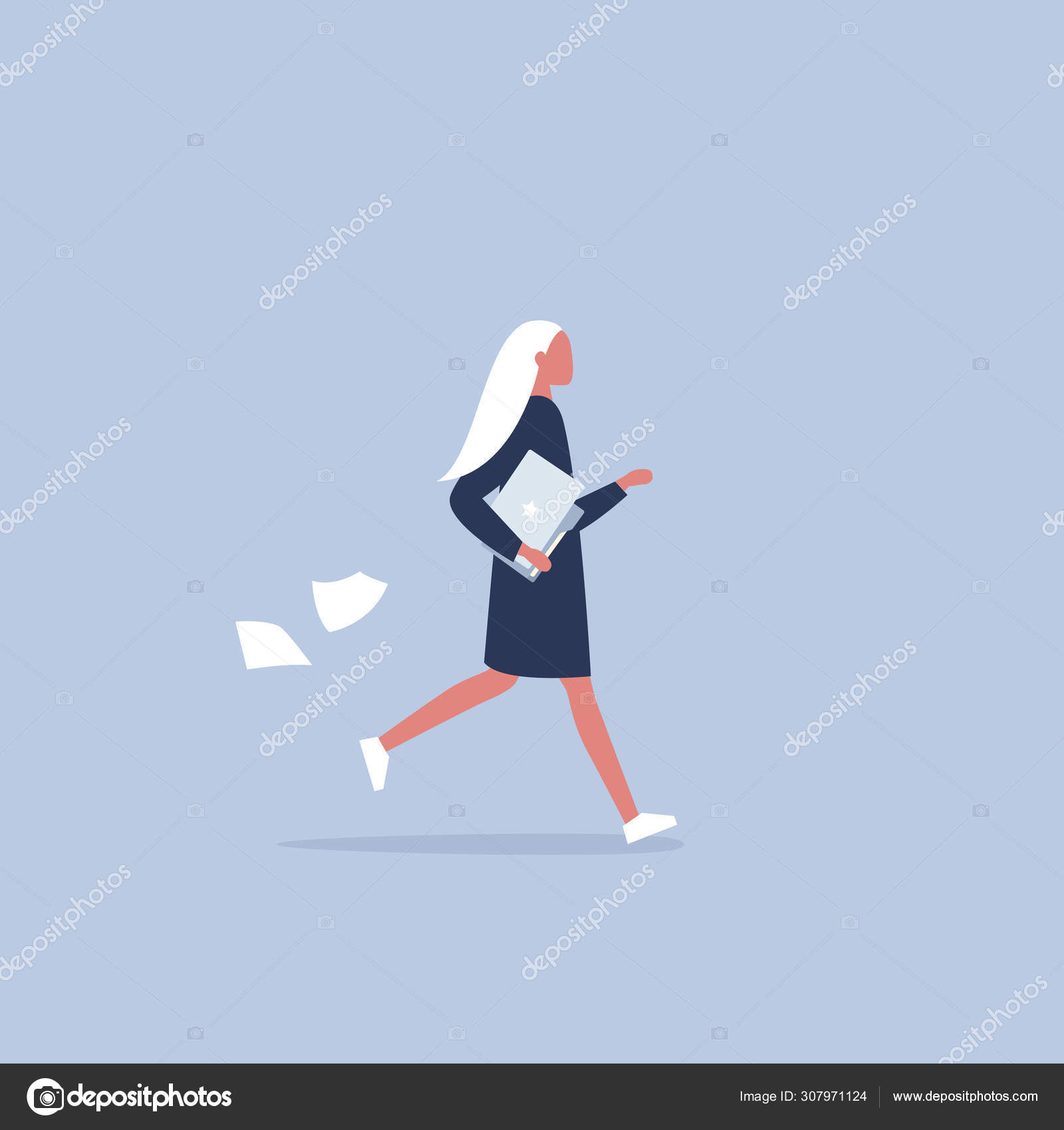 Young female character being late for a meeting. Office morning Stock ...