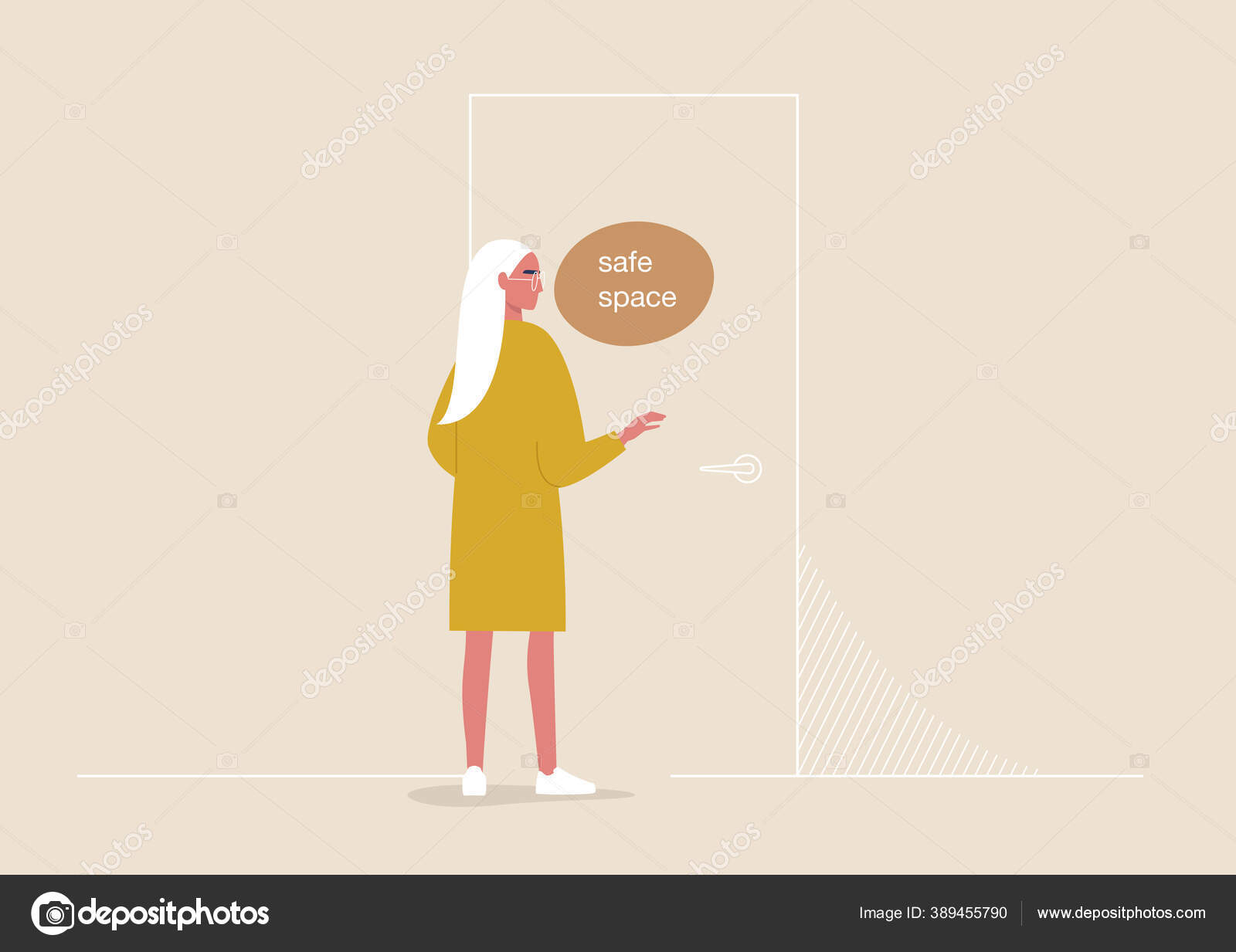 Safe Space Young Female Character Knocking Door Mental Health Support ...