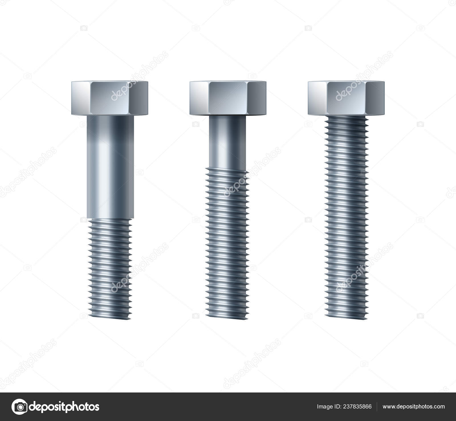 Three Vector Steel Hex Bolt Partly Threaded Body Head Isolated Stock ...
