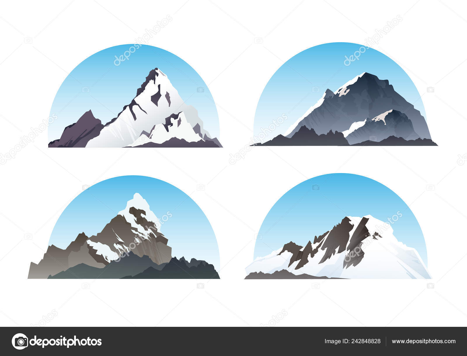 Vector set of hill and nature elements. Snow illustration winter ...