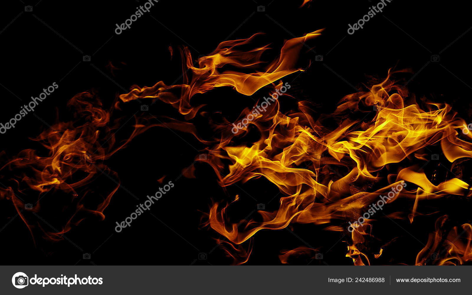 Fire Flames Abstract Art Black Background Texture Stock Photo by ...