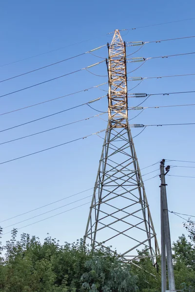 High-voltage power line, steel engineering structure - Stock Image ...