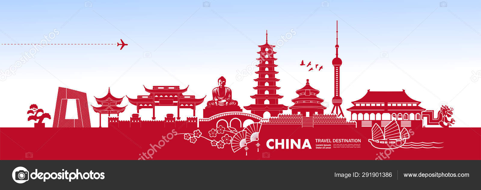 China Travel Destination Grand Vector Illustration Stock Vector Image ...