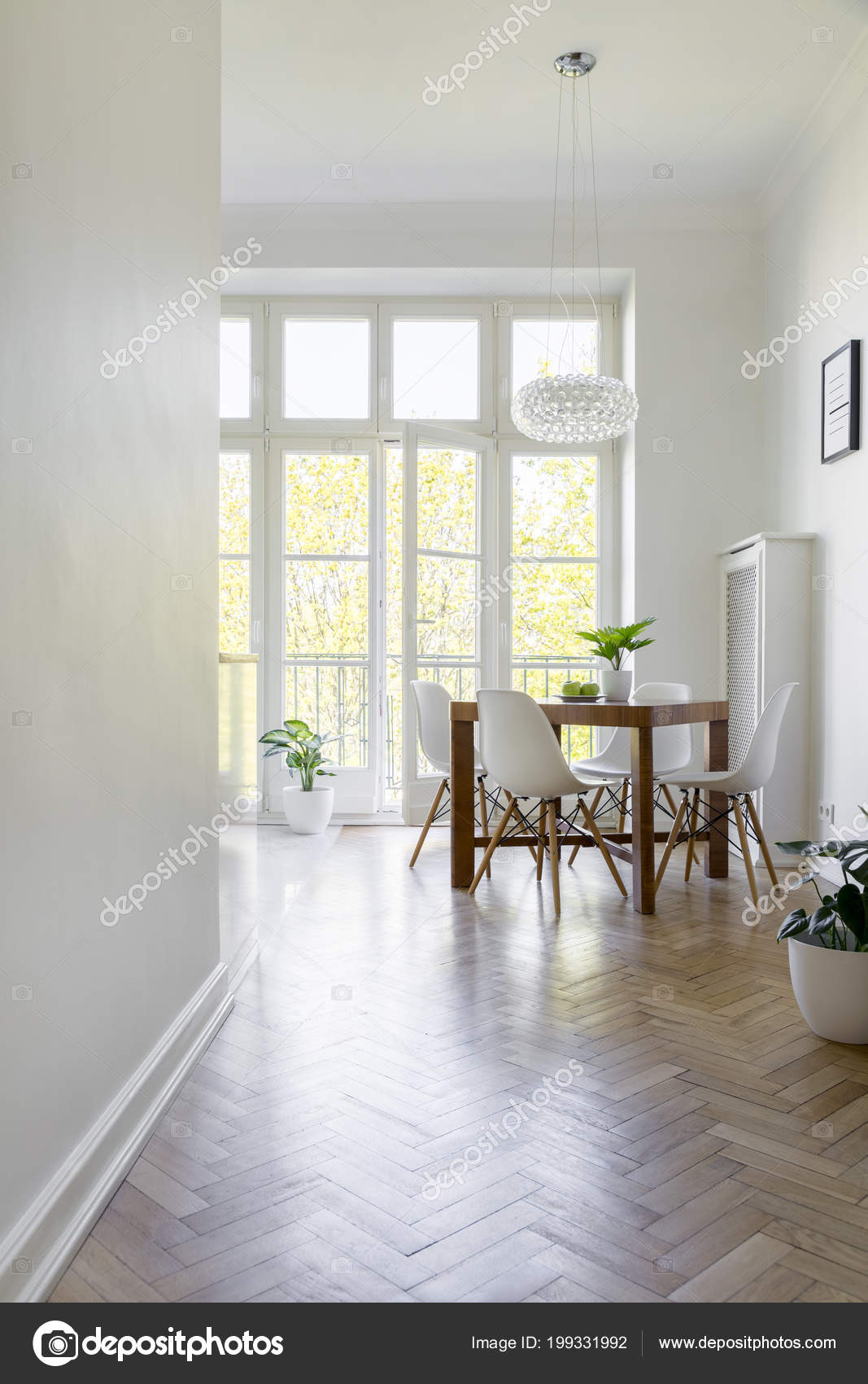 White Chairs Wooden Table Spacious Dining Room Interior Window Real ...