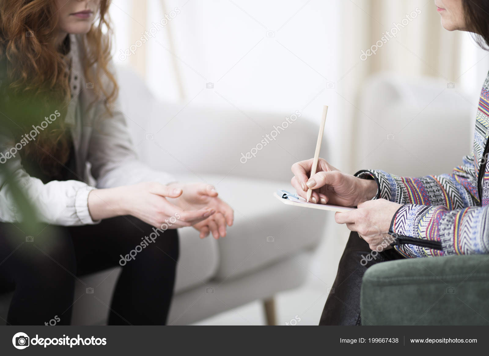 Cropped Photo Therapist Writing Notes Therapy Her Female Patient ...