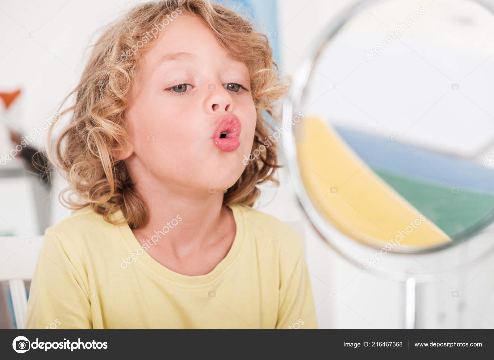 Kid Learning Speak Front Mirror Correct Pronunciation Classes Stock ...