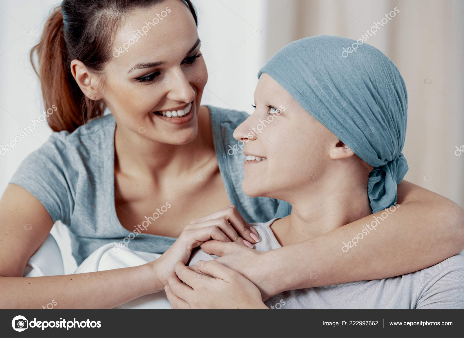 Girl Hugging Her Sick Sister Headscarf Stock Photo by ©photographee.eu ...