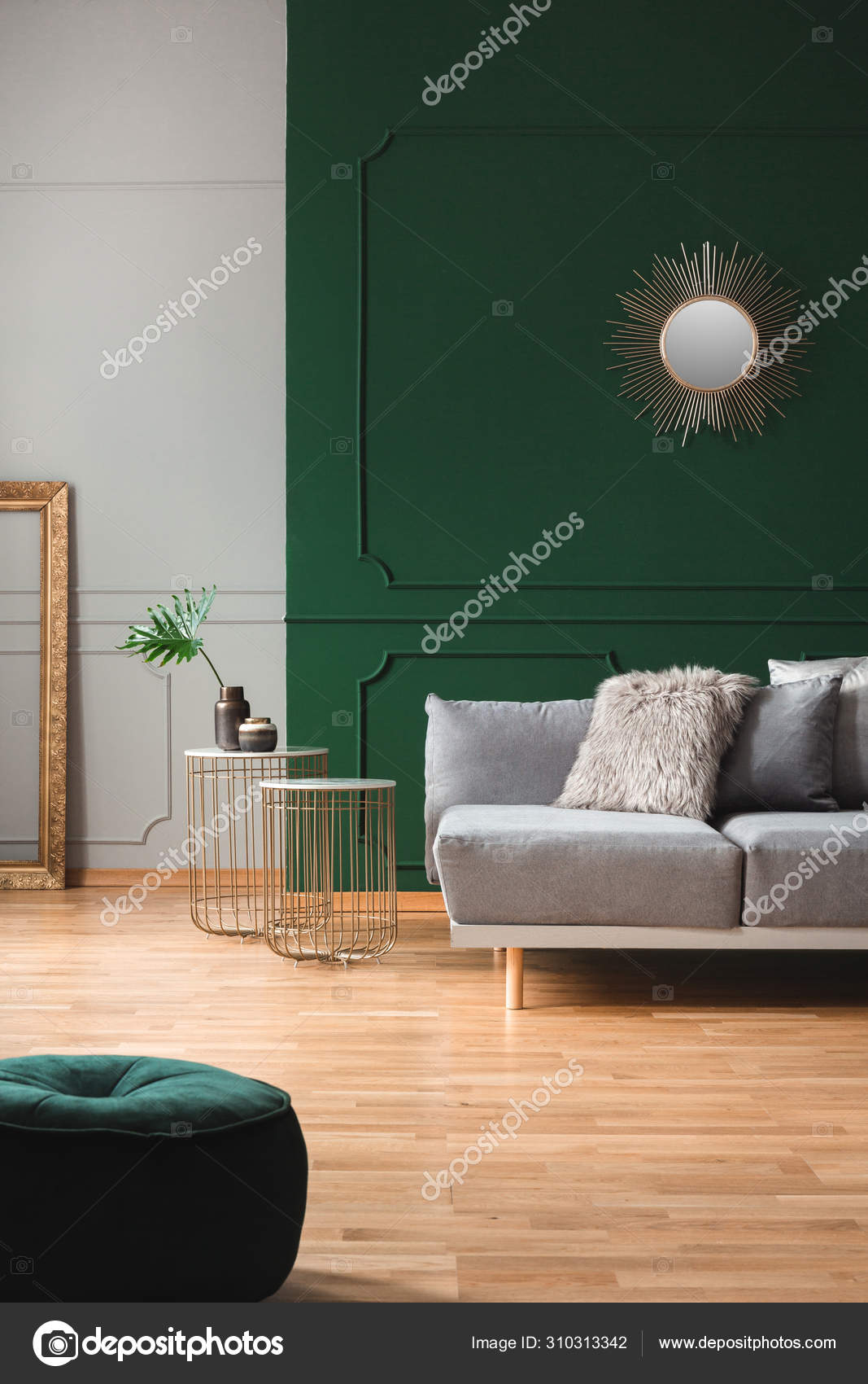 Emerald Green Grey Living Room
