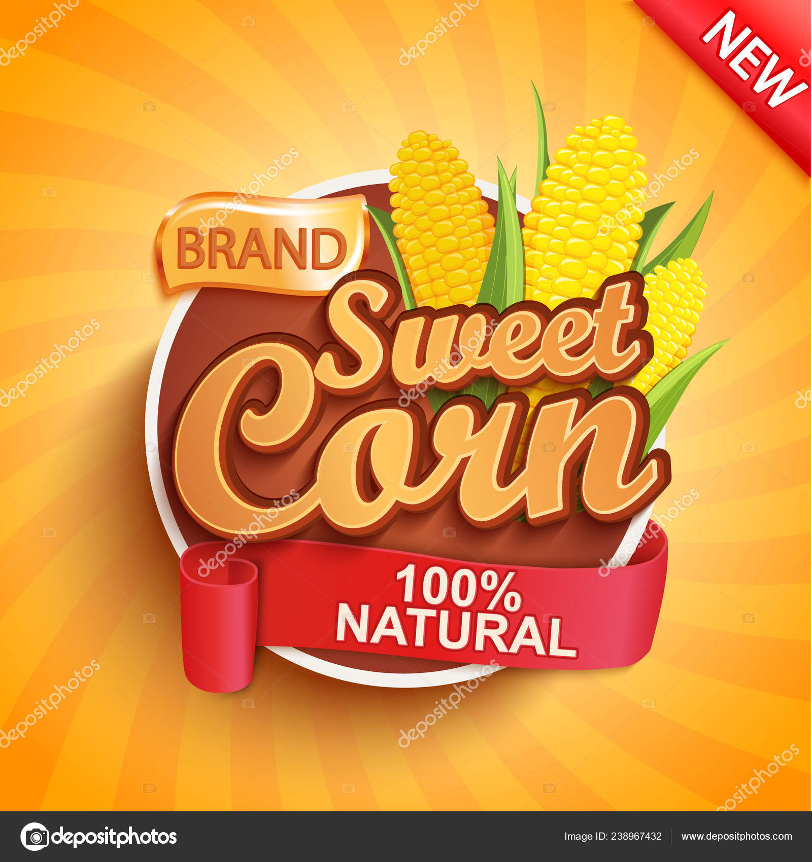 Fresh Sweet Corn Logo Label Sticker Sunburst Background Stock Vector ...