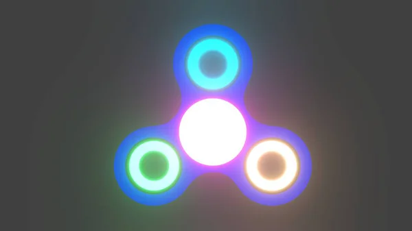 Colorful neon hand spinner 3D on black background. Fidget toy abstract ...