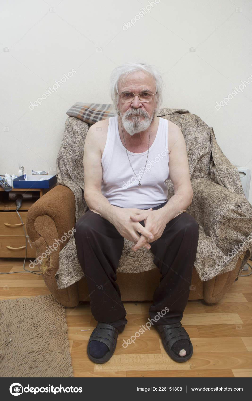 Old Lonely Sick Poor Man Suffering Eye Disease Cataracts Glaucoma ...