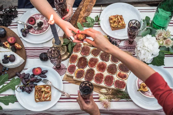 Hands People Having Lunch Table Outdoors ⬇ Stock Photo, Image by ...