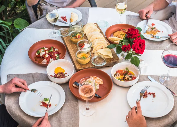 Hands People Having Lunch Table Outdoors ⬇ Stock Photo, Image by ...