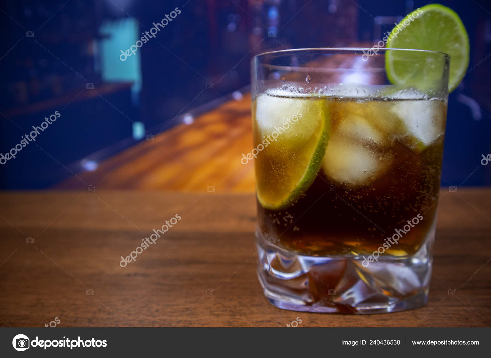 Rum Cola Cocktail Old Fashioned Glass Ice Lime — Stock Photo © Alcofan ...