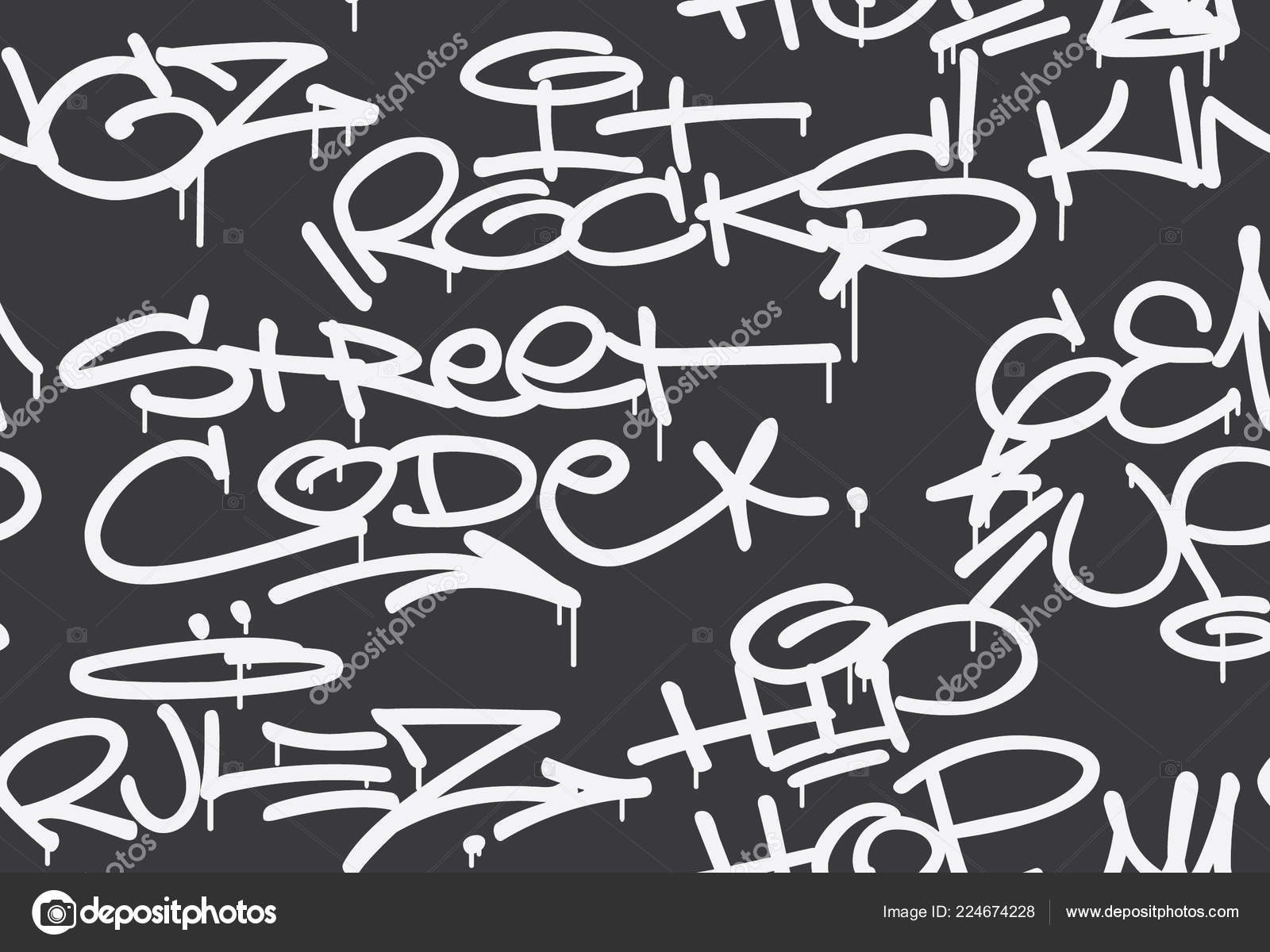 Graffiti Tags Seamless Pattern 'It Rocks' 'Hip Hop' 'Get Up' Stock ...
