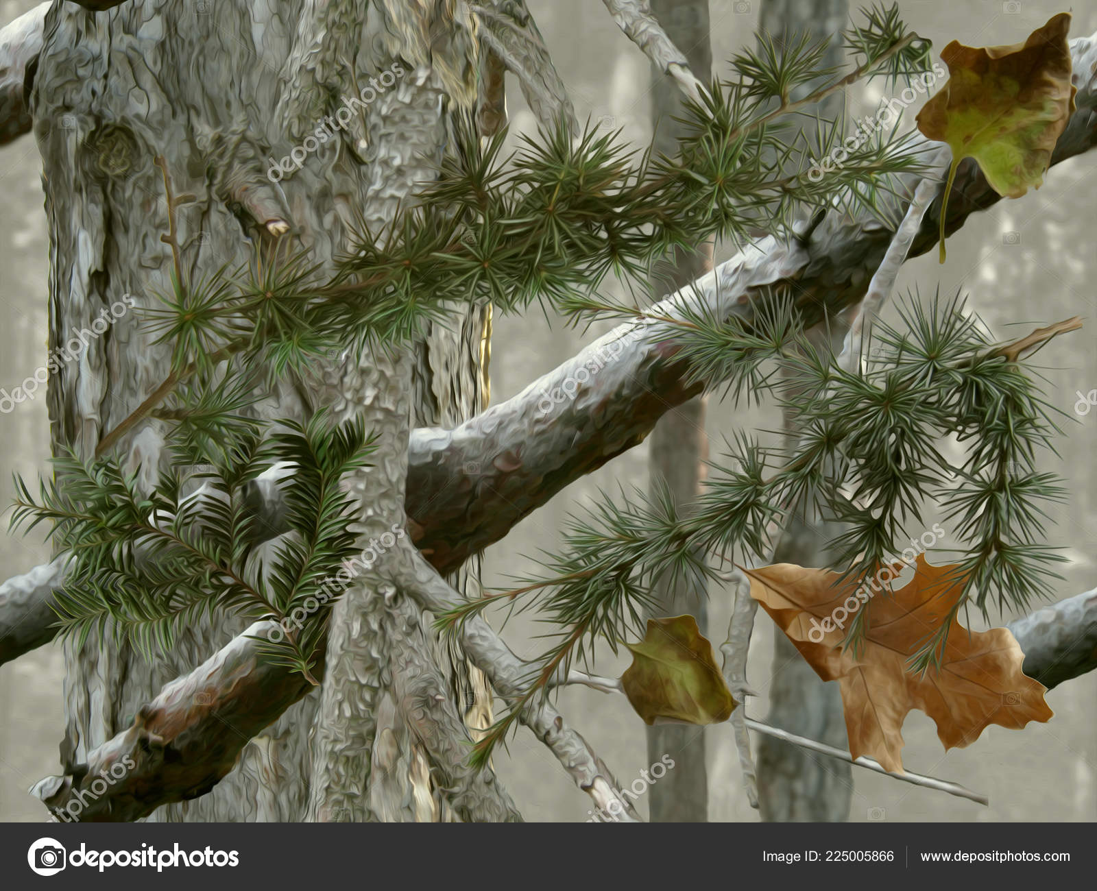 Realistic Forest Camouflage Seamless Pattern Conifer Trees Branches ...