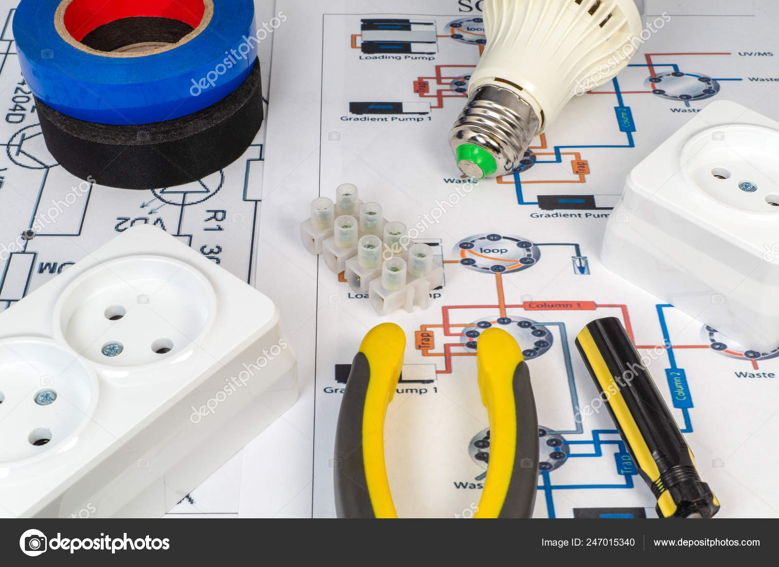 Tools Electricians Electrical Outlets Lights Grey Surface Chains ...