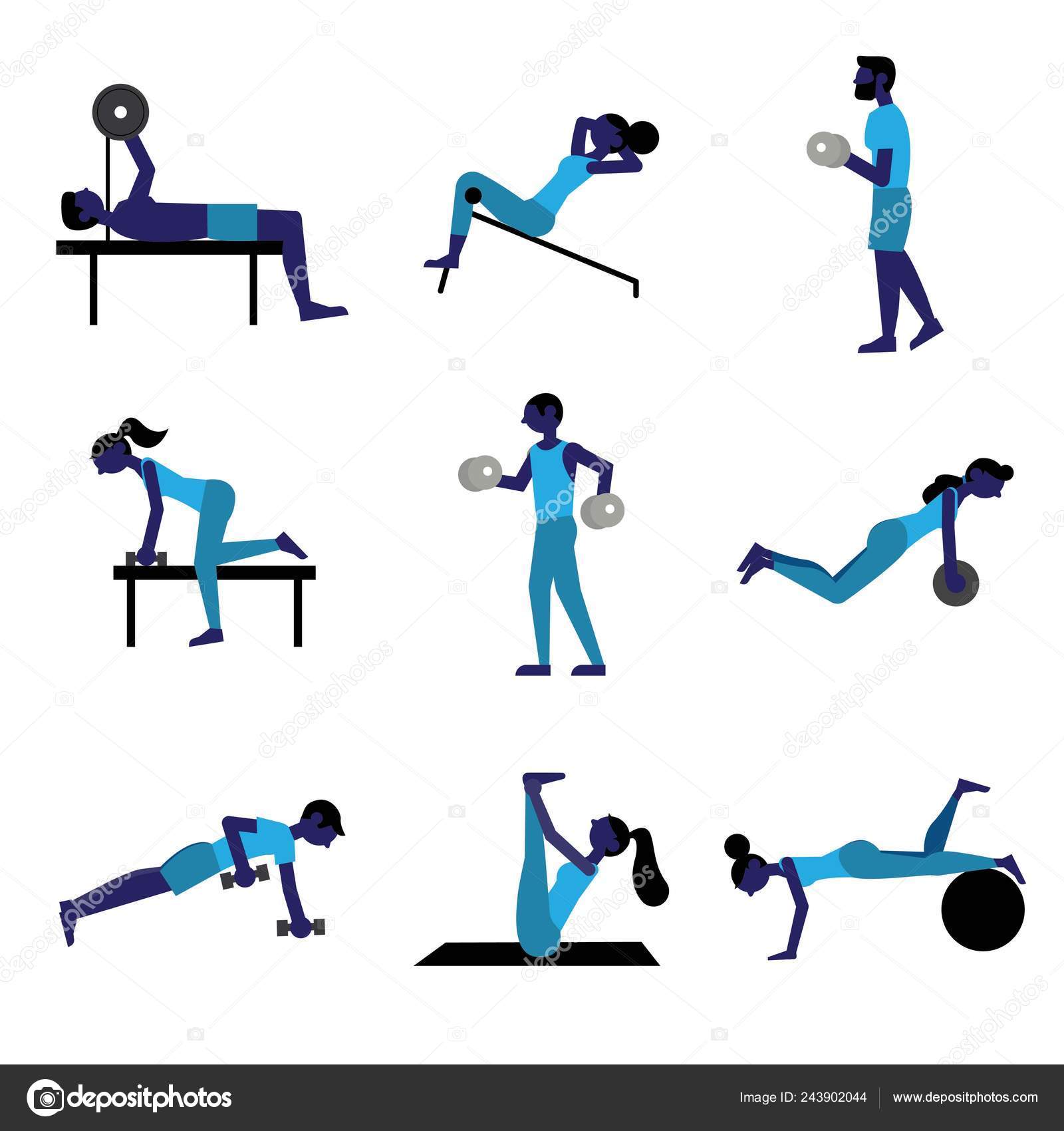 People Doing Different Physical Exercises Male Female Both Doing ...