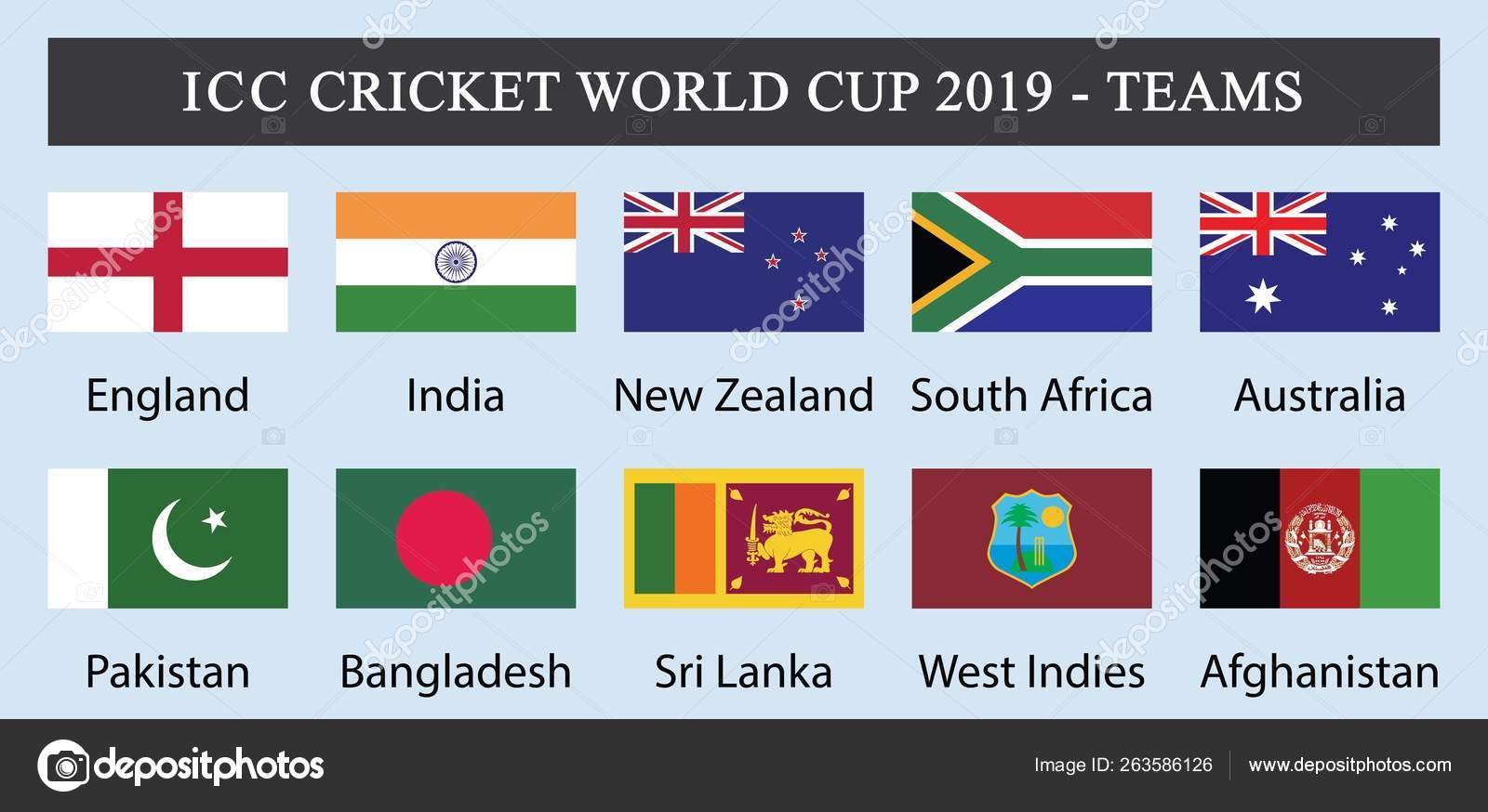 Icc Cricket 2019 Teams Lande Flag Tegning Ved Illustration Stock-vektor ...