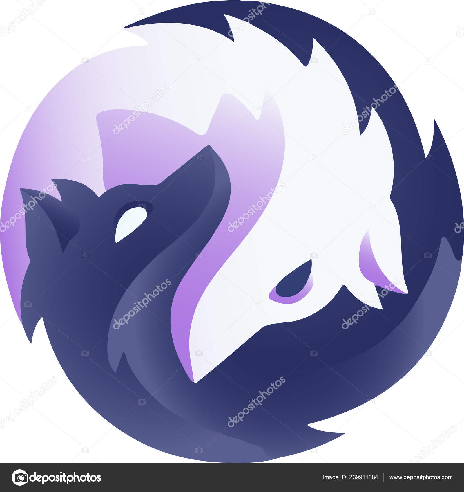 Black White Wolves Circle Yin Yang Symbol Harmony Man Woman Stock ...